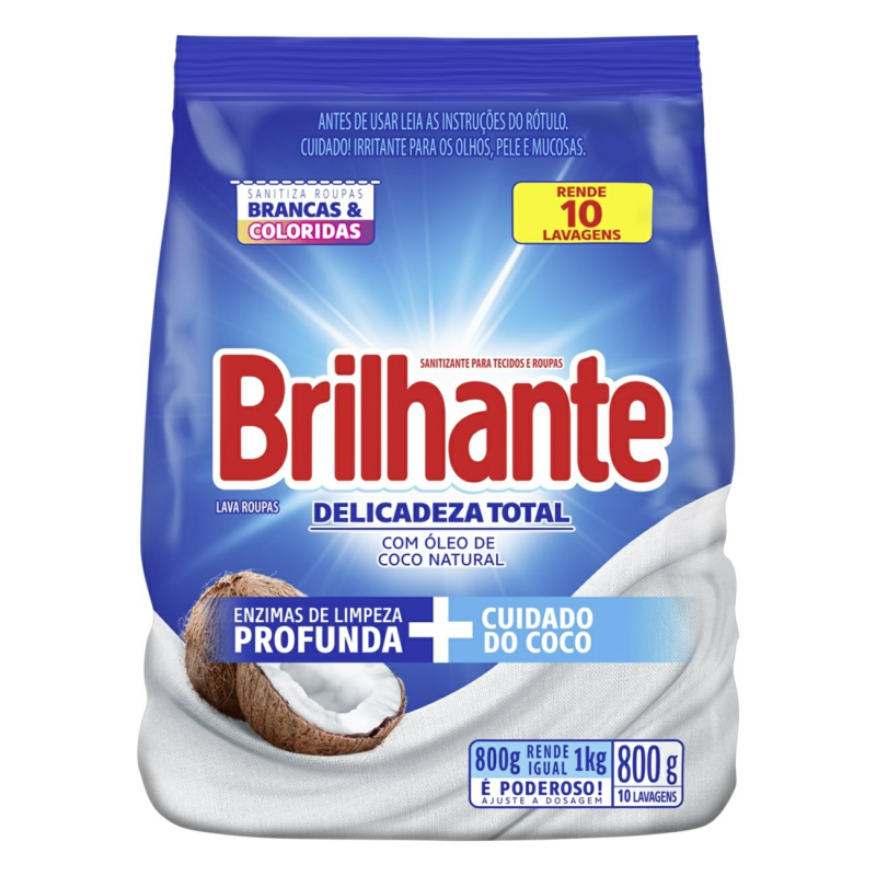 Lava Roupas Pó Brilhante Sache 800gr Cuidado Coco